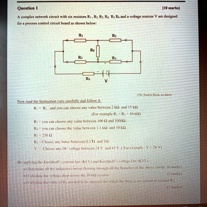 question ii0 marks complex network circuit with six resistors ri rz rs ...
