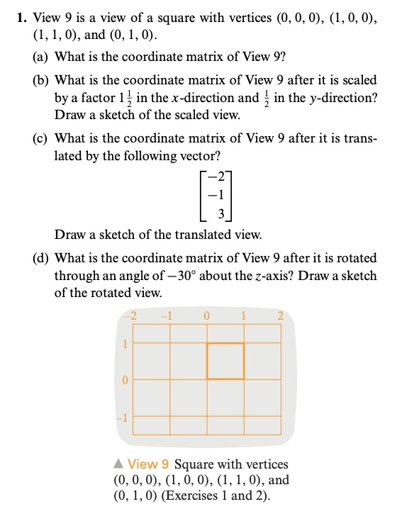 SOLVED: View 9 is a view of a square with vertices (0, 0,0), (1, 0, 0 ...