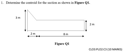 1. Determine the centroid for the section as shown in Figure Q1. 3 m 2 ...