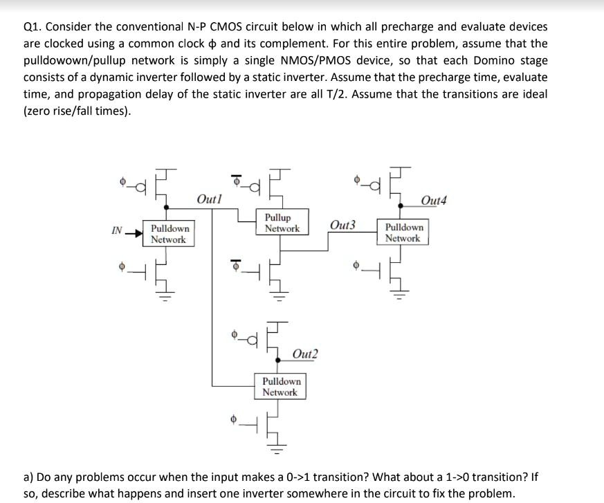 [GET ANSWER] Q1. Consider the conventional N-P CMOS circuit below in ...