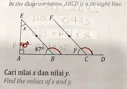 In the diagram below, ABCD is a straight line: F 8931 kp 470 Cari nilai ...