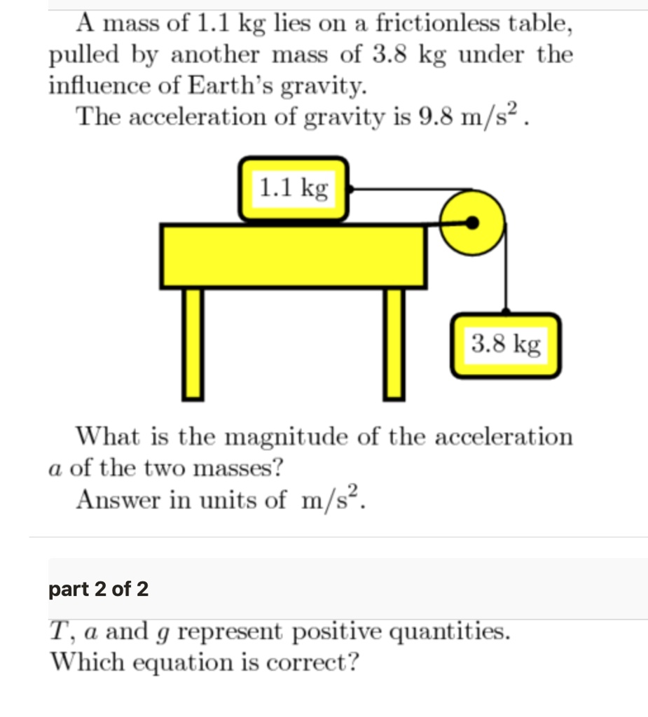 A Mass Of 1 1 Kg Lies 0n A Frictionless Table Pulled SolvedLib