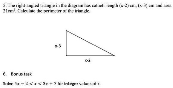 SOLVED: The right-angled triangle in the diagram has catheti lengths (x ...