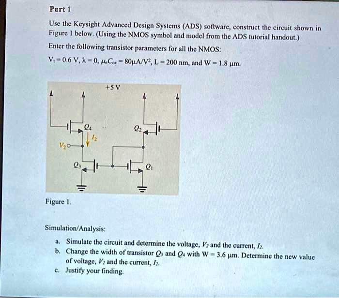 Part 1 Using the Keysight Advanced Design Systems (ADS) software, construct the circuit shown in ...