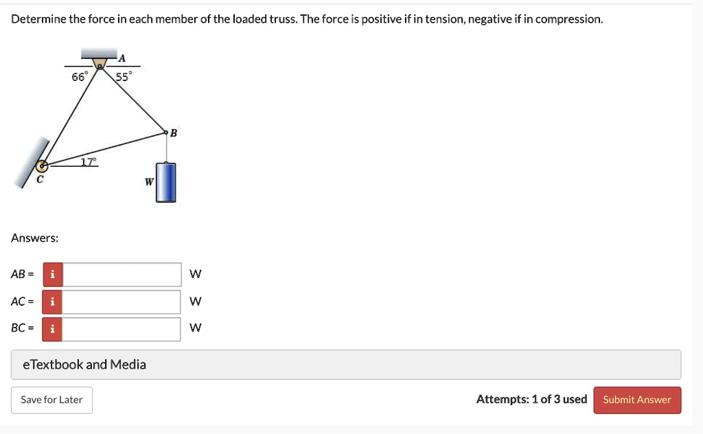 Determine the force in each member of the loaded truss. The force is ...