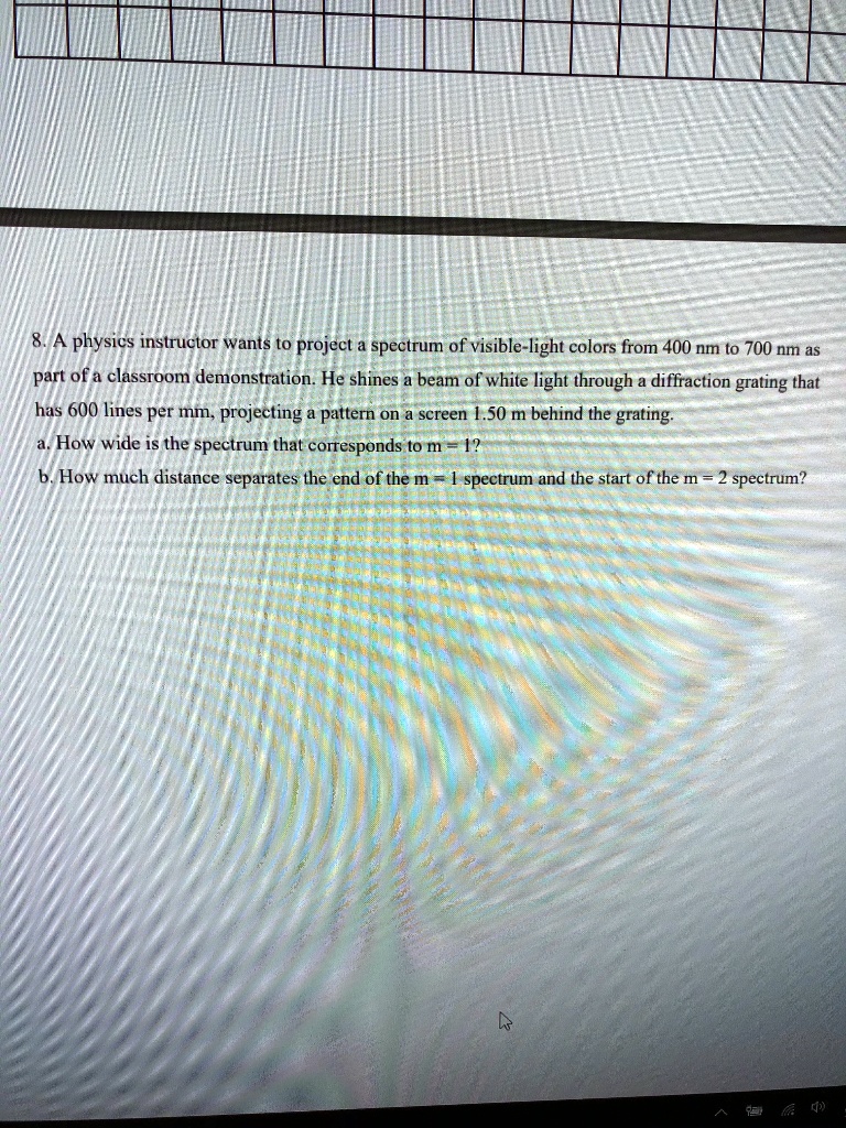 SOLVED: A physics instructor wants to project the spectrum of visible-light colors from 400 nm ...