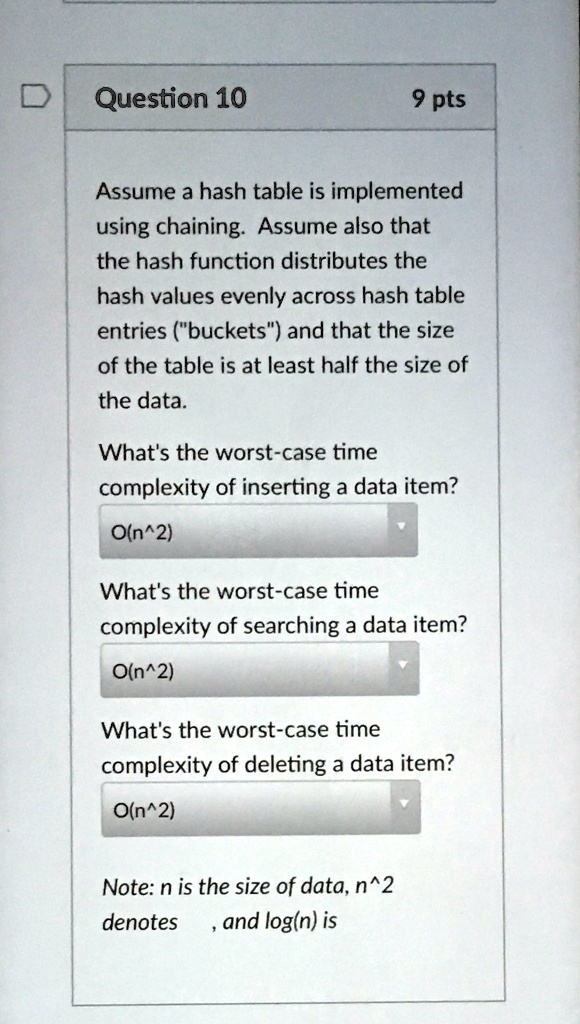 Question 10 Pts Assume A Hash Table Is Implemented Using Chaining Assume Also That The Hash