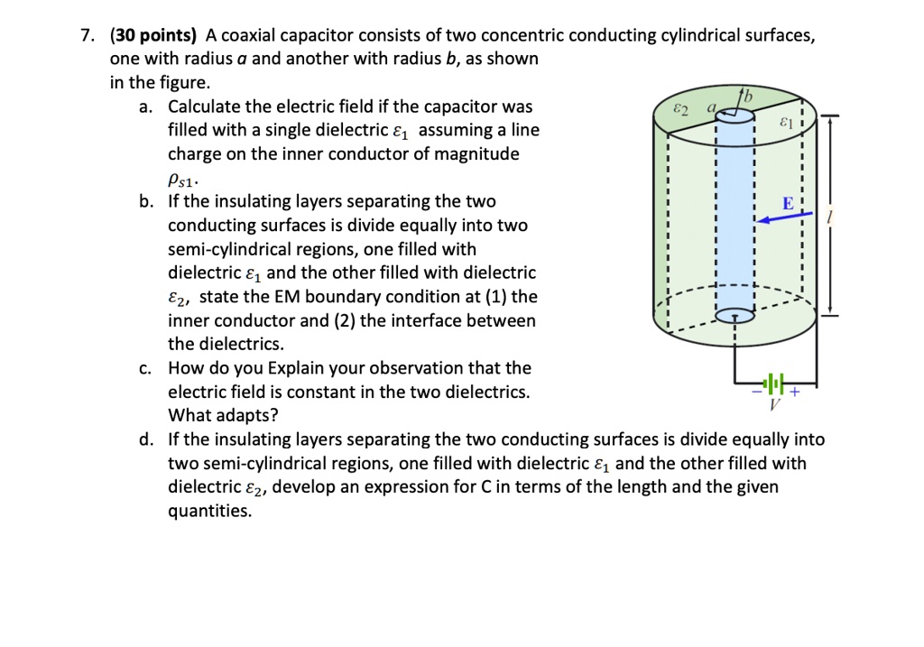 SOLVED: A coaxial capacitor consists of two concentric conducting ...
