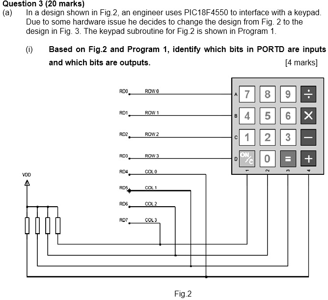 SOLVED: Question 3 (20 marks) (a) In a design shown in Fig. 2, an engineer uses PIC18F4550 to ...