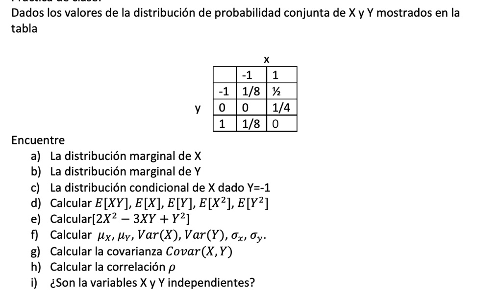 SOLVED: Dados los valores de la distribucion de probabilidad conjunta ...