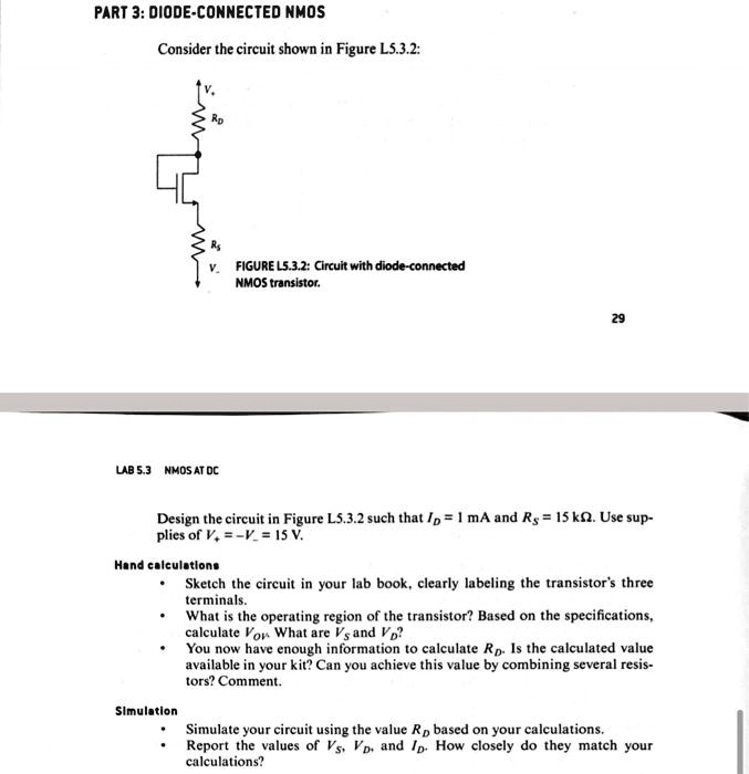 PART 3: DIODE-CONNECTED NMOS Consider the circuit shown in Figure L5.3. ...