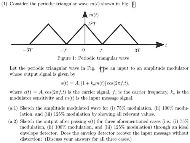 (1) Consider the periodic triangular wave m(t) shown in Fig. -3T -T m(t ...