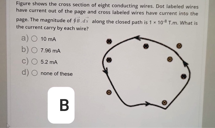 SOLVED: Figure shows the cross section of eight conducting wires. Dot labeled wires have current ...