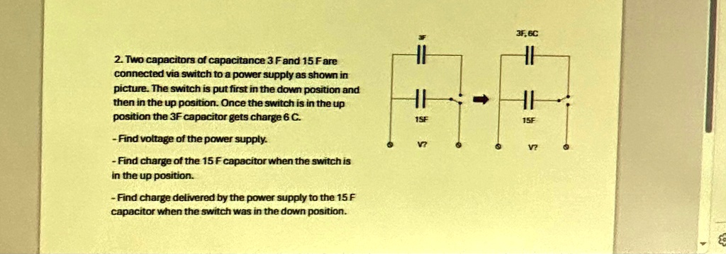 2. Two capacitors of capacitance 3 F and 15 F are connected via switch ...