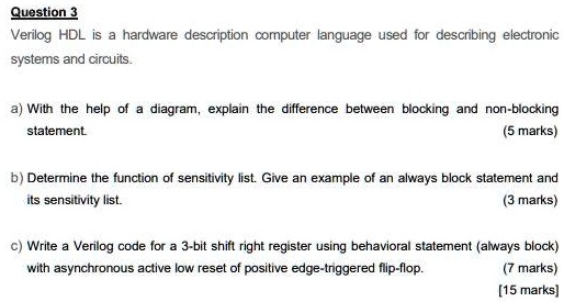 Solved Question 3 Verilog Hdl Is A Hardware Description Computer Language Used For Describing 3528