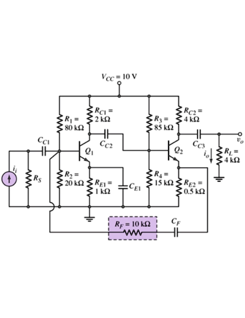 SOLVED: For the given circuit below (transistor parameters are b=100, RS=10kÎ©). From the given ...