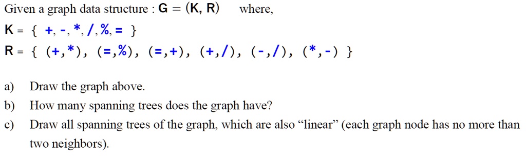 SOLVED: Given a graph data structure G = (K, R) where, K = + *1 ...