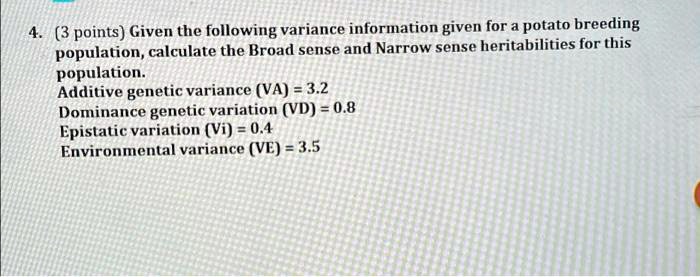 SOLVED: (3 points) Given the following variance information given for ...