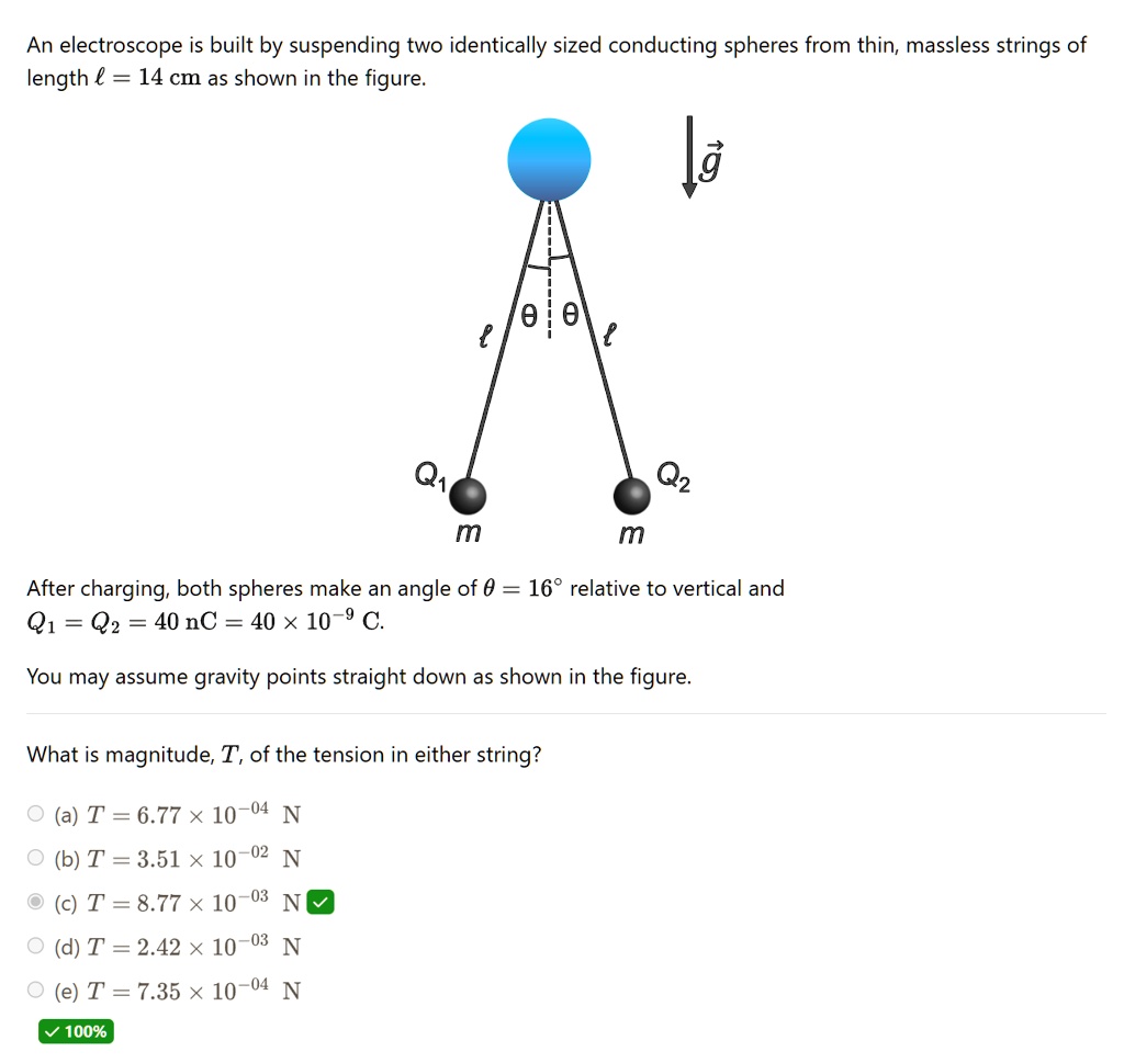 SOLVED: Please show work An electroscope is built by suspending two ...