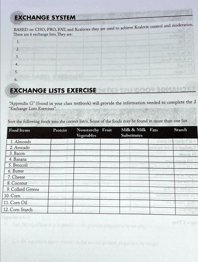 EXCHANGE SYSTEM BASED on CHO, PRO, FAT, and Kcalories they are used to ...