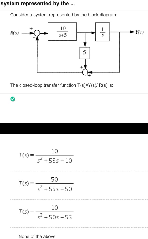 system represented by the ... Consider a system represented by the block diagram: R(s) rac10s+5 ...