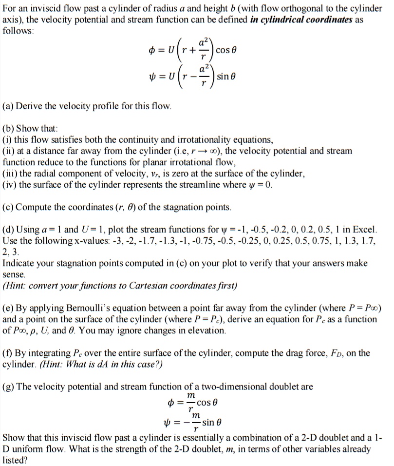 SOLVED: For an inviscid flow past a cylinder of radius a and height b (with flow orthogonal to ...