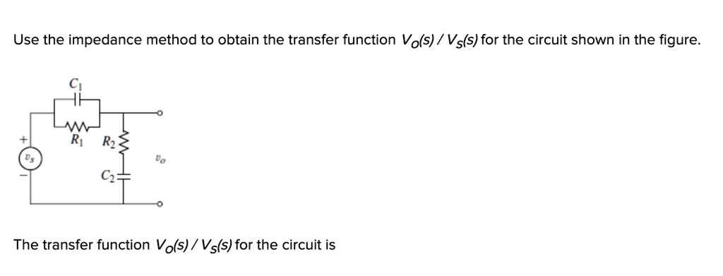 SOLVED: Use the impedance method to obtain the transfer function Vo(s)/Vs(s) for the circuit ...