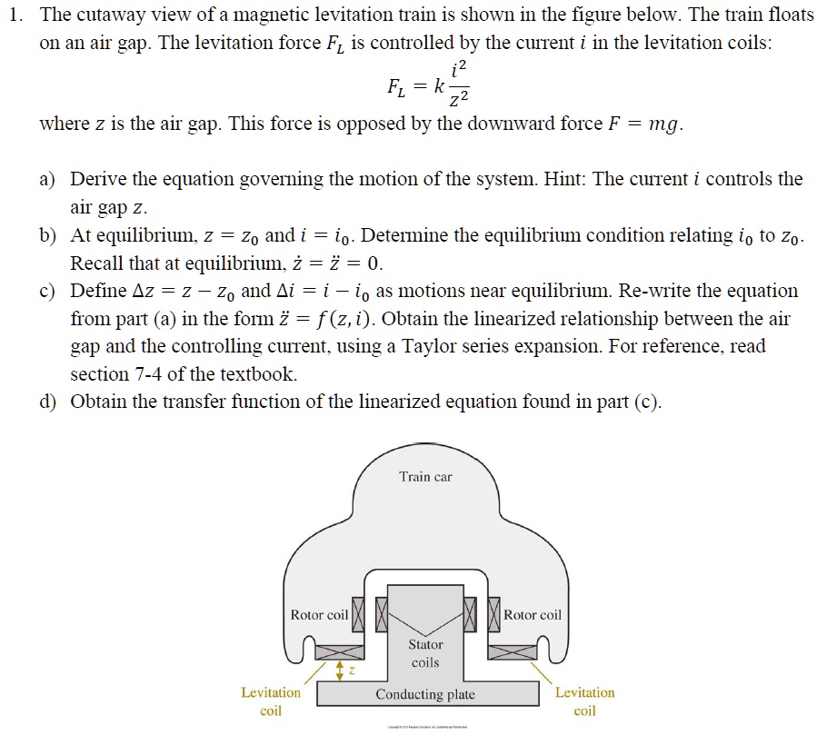 the cutaway view of a magnetic levitation train is shown in the figure ...