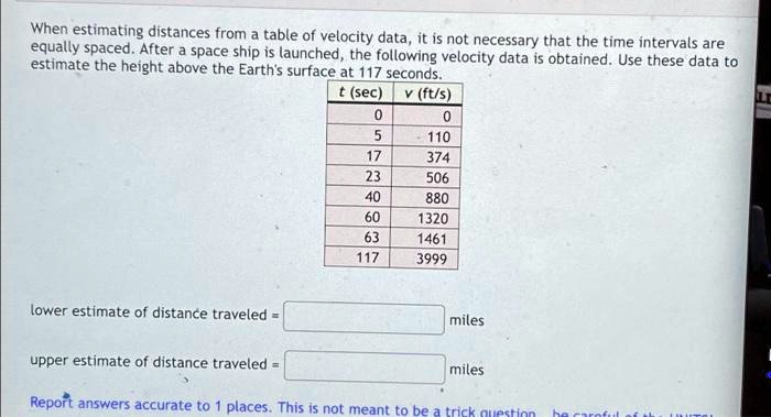 SOLVED: When estimating distances from a table of velocity data, it is not necessary that the ...