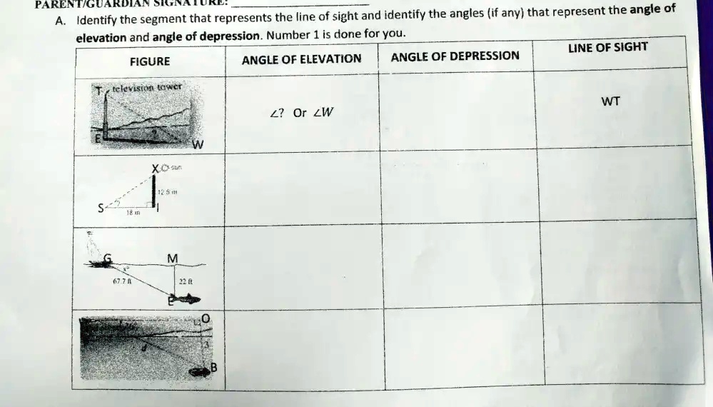 SOLVED: PARENT/GUARDIAN: Identify the segment that represents the line of sight and identify the ...