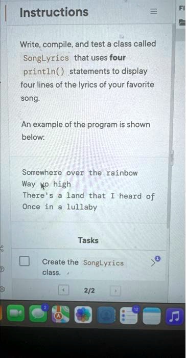Instructions Write, compile, and test a class called SongLyrics that ...