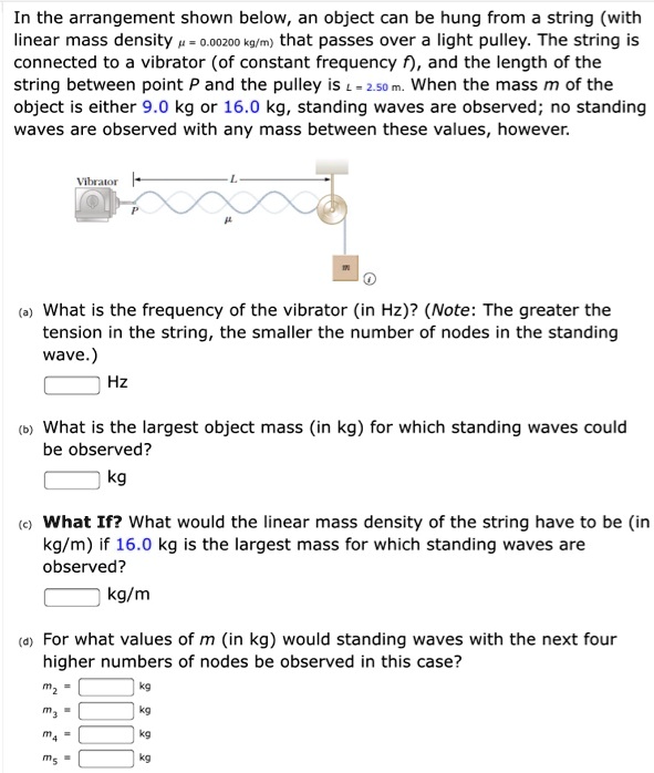 in the arrangement shown below object can be hung from string with linear mass density 00200 ...
