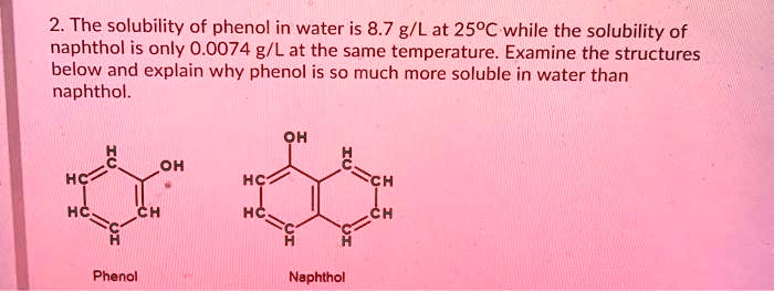 SOLVED: 2. The solubility of phenol in water is 8.7 g/Lat 259C while ...