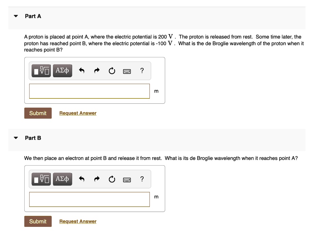 SOLVED: Part A A proton is placed at point A, where the electric potential is 20o V . The proton ...