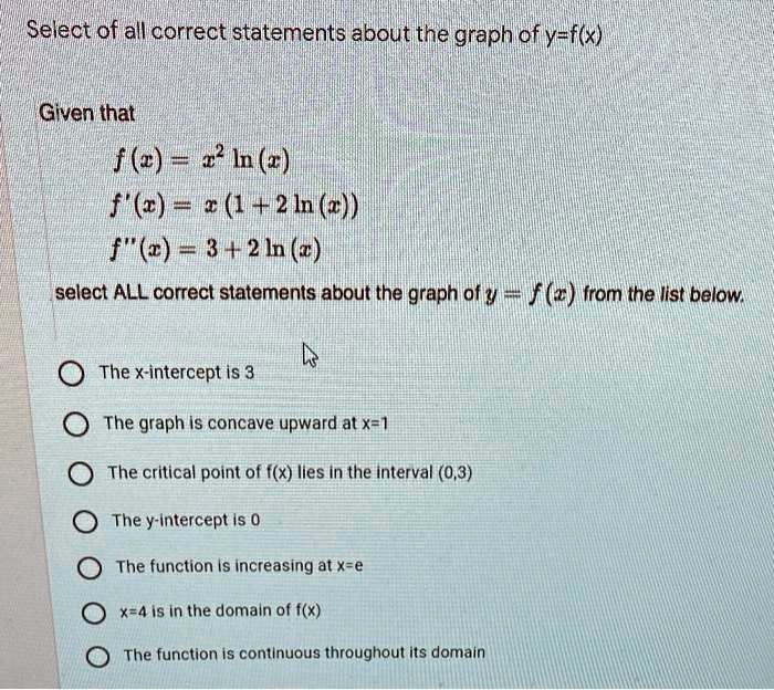 SOLVED: Select all correct statements about the graph of y = f(x ... SOLVED: Select all correct statements about the graph of y = f(x ...