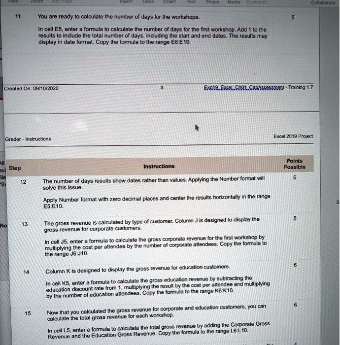 steps 11 through 15 please 11 you are ready to calculate the number of days for the workshops 5 ...