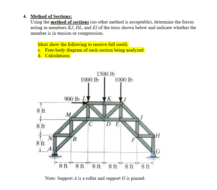 4. Method of Sections: Using the method of sections (no other method is ...
