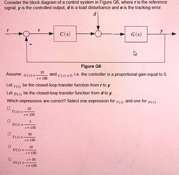 Consider the block diagram of a control system in Figure Q6, where r is ...