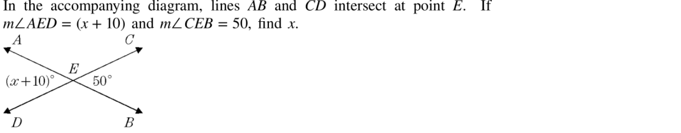 In the accompanying diagram, lines A B and C D intersect at point E. If ...
