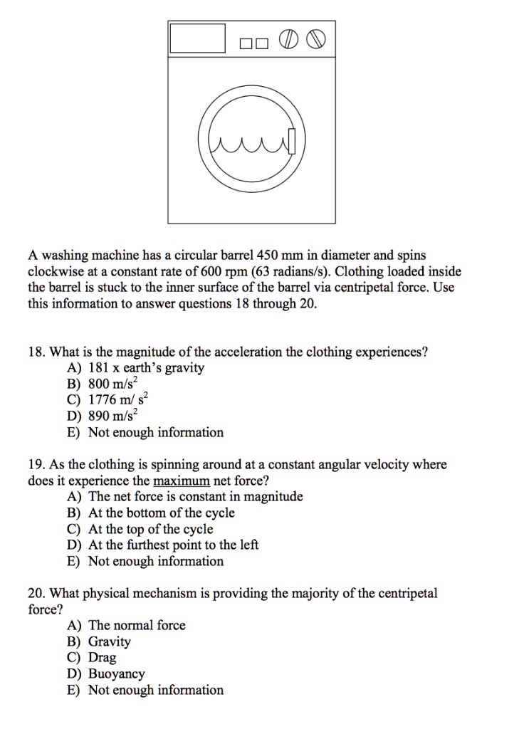 SOLVED:washing machine has a circular barrel 450 mm in diameter and ...