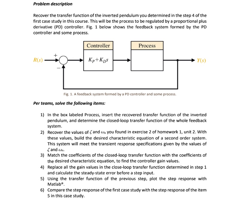 SOLVED: Recover the transfer function of the inverted pendulum that you determined in the first ...