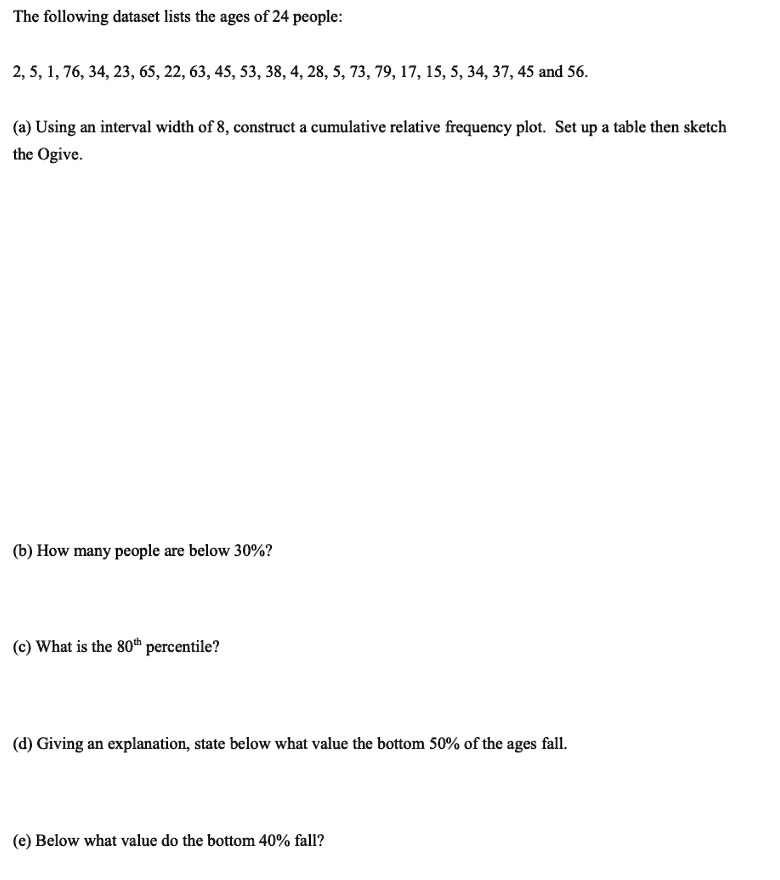 The following dataset lists the ages of 24 people: 2, 5, 1, 76, 34, 23, 65, 22, 63, 45, 53, 38 ...