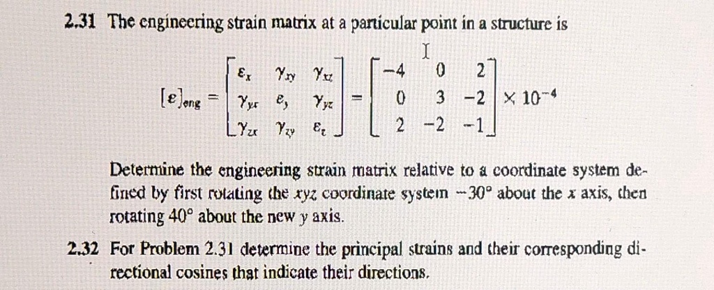 SOLVED: 2.31 The engineering strain matrix at a particular point in a ...
