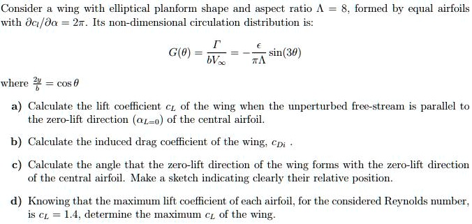 Consider a wing with elliptical planform shape and aspect ratio Λ = 8 ...