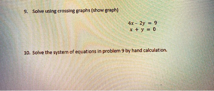 SOLVED: Solve using crossing graphs (show graph) 4x 2y + > 10 Solve the ...