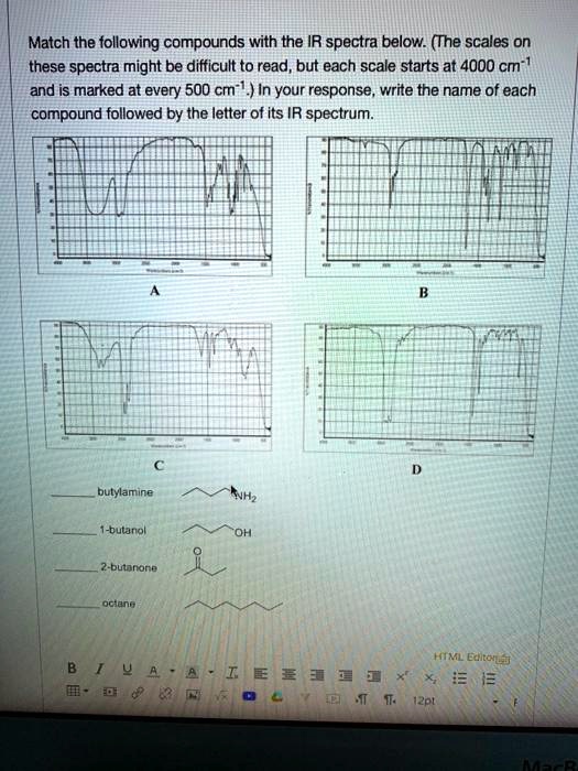 SOLVED: Match the following compounds with the IR spectra below (The ...