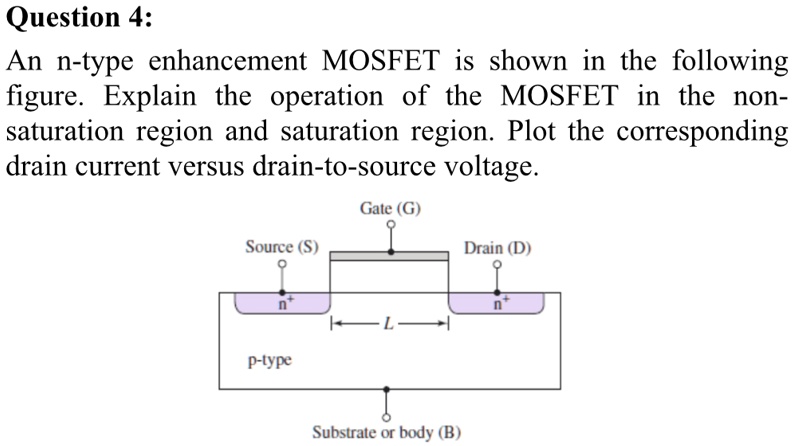 Question 4: An n-type enhancement MOSFET is shown in the following ...
