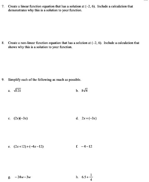 Create A Linear Function Equation That Has A Solution At 2 6 Include Calculations That