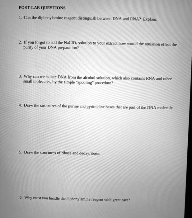 post lab questions can the diphenylamine reagent distinguish between ...