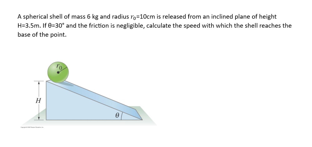 SOLVED: A spherical shell of mass 6 kg and radius ro=10cm is released ...
